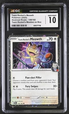 CGC 10 Team Rocket's Meowth 149/182 Holo Promo Destined Rivals Pokémon ...