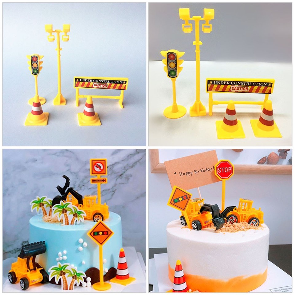 3 Sets Construction Sign Cake Decoration Construction Cake Topper for ...