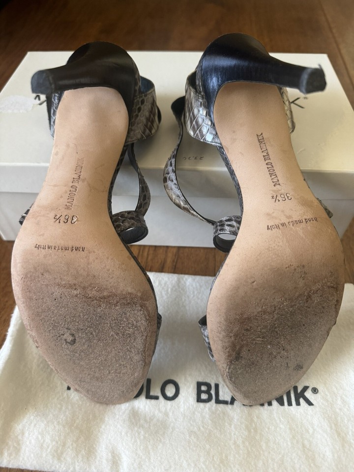 Manolo Blahnik Grey Beige Snake Print Strappy Heel size 36.5 | eBay