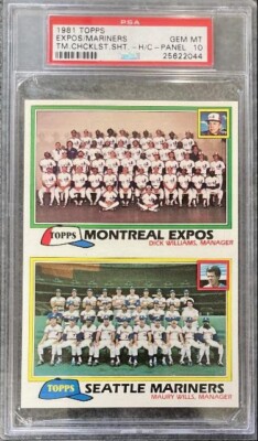 1981 Topps Team Checklist Tim Raines Panel Expos Mariners PSA 10 POP 1 ...