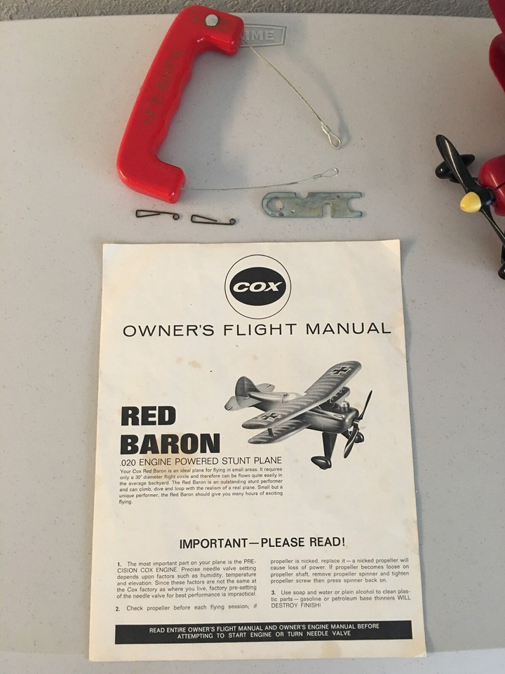 Vintage Cox Red Baron .020 Engine Gas Powered Mini Stunt Model Airplane ...