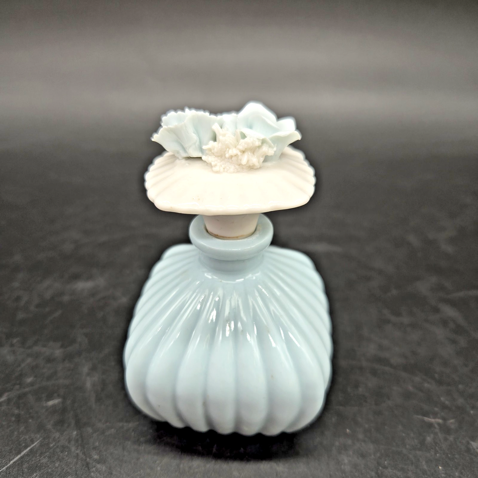 Irice Perfume Bottle and Trinket Dish Powder Blue White Rosed 3D 2pc ...