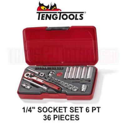 Teng Tools 36PC 1/4 Drive Deep & Regular Socket Ratchet Extension Tool ...