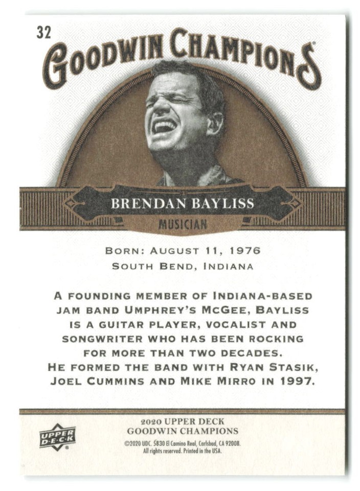 2020 Upper Deck Goodwin Champions Brendan Bayliss #32 MULTISPORT Card ...