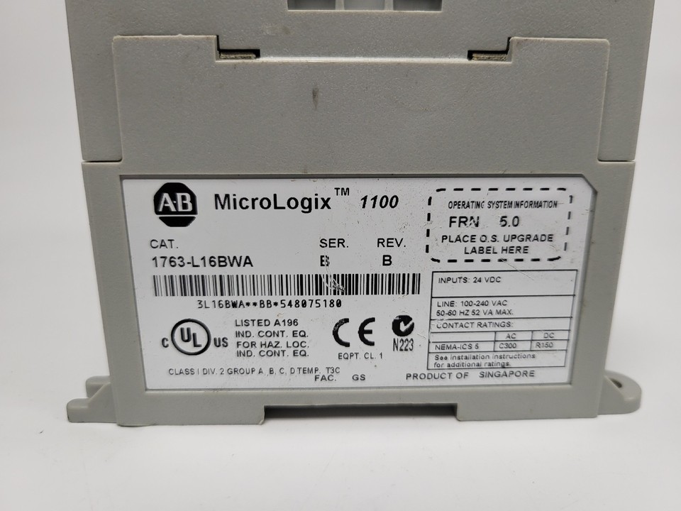 Allen-Bradley 1763-L16BWA MicroLogix 1100 Controller 120/240VAC Parts ...