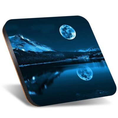 1x Square Coaster 12cm Full Moon Night Sky Lake Mountain Scene #52861 ...