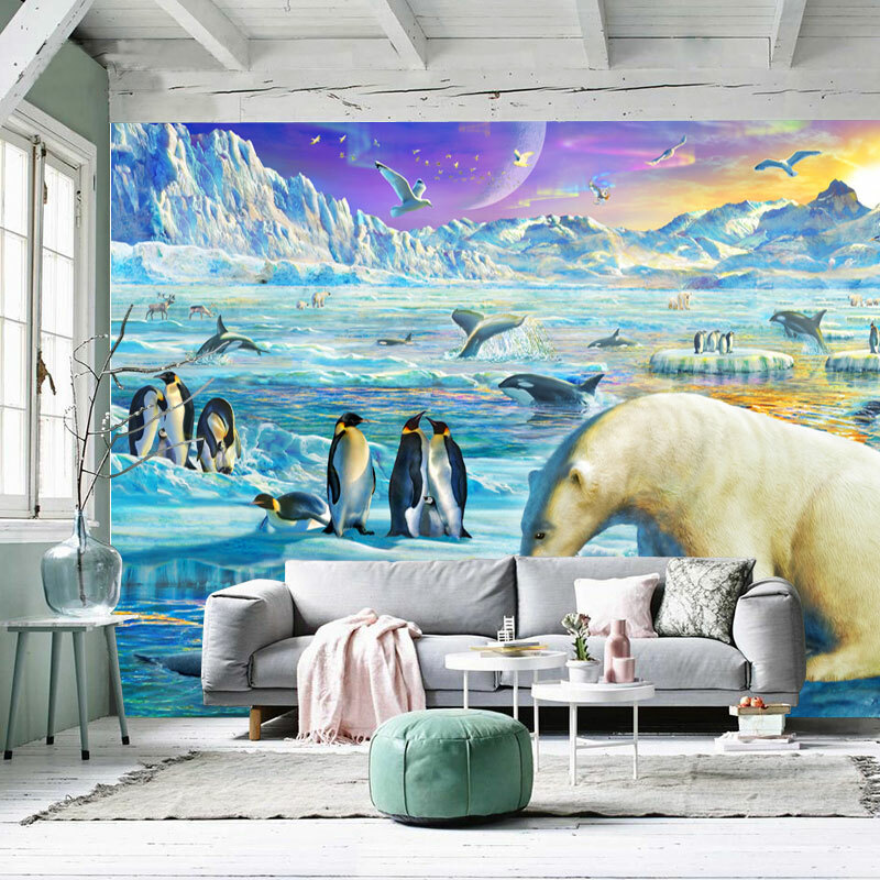Arctic Sundown Bear Wall Mural Kid Room Art Nursery Decor Sticker Paper ...