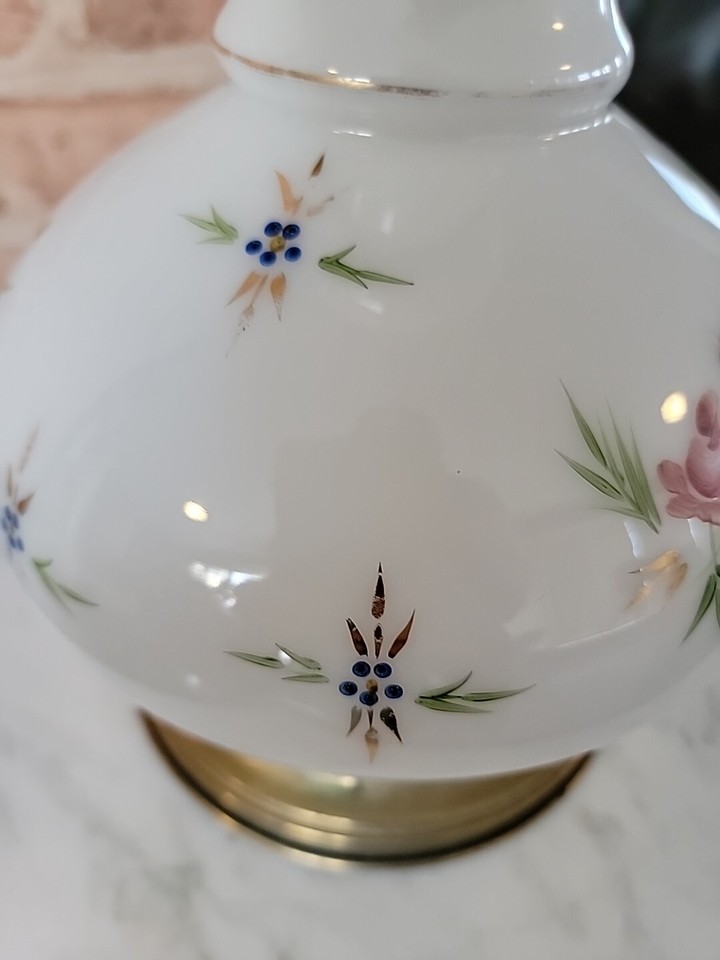 Georgous Vintage Hurricane Milk Glass Lamp Brass Base Hand Painted ...