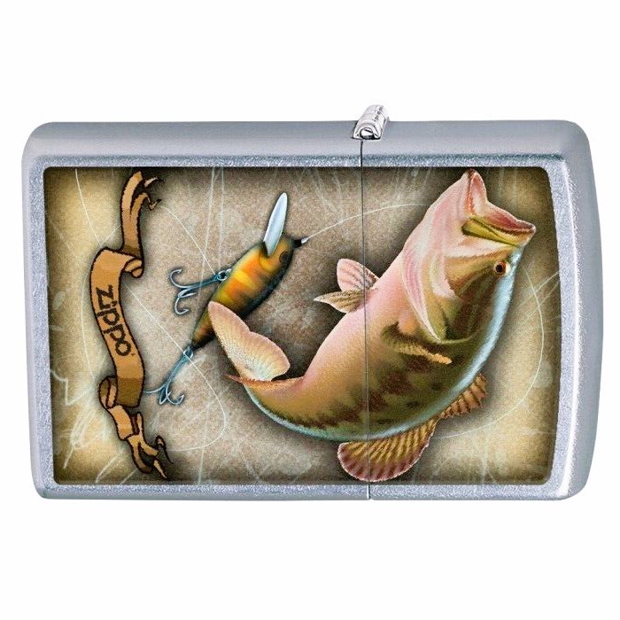 BASS FISHING LURE & HOOK / STREET CHROME ZIPPO LIGHTER / NEW BOX & MADE ...