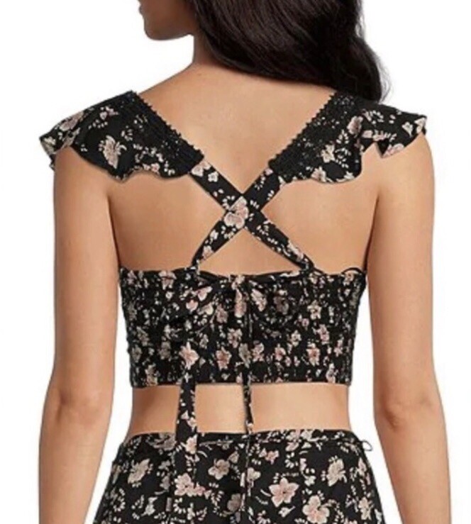 FREE PEOPLE BIJOU SMOCKED BLACK FLORAL TOP ONLY CROPPED Size 12 NEW | eBay