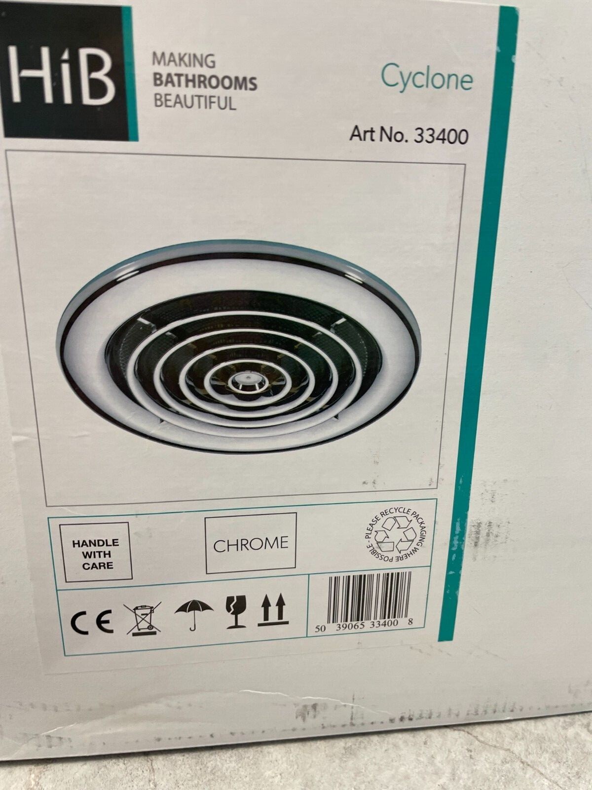 HiB Cyclone Inline Chrome Ceiling Wet Room Extractor Fan Low Energy ...