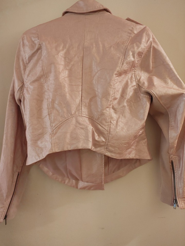 Womans Blush Metallic Motorcycle biker jacket coat small TORRID | eBay