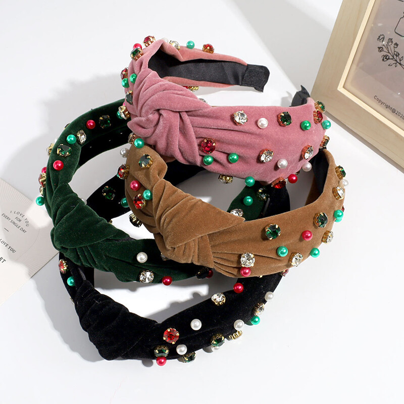 Wide Edge Headband Beads Pearl Rhinestone Fashion High-grade Sense Knot ...