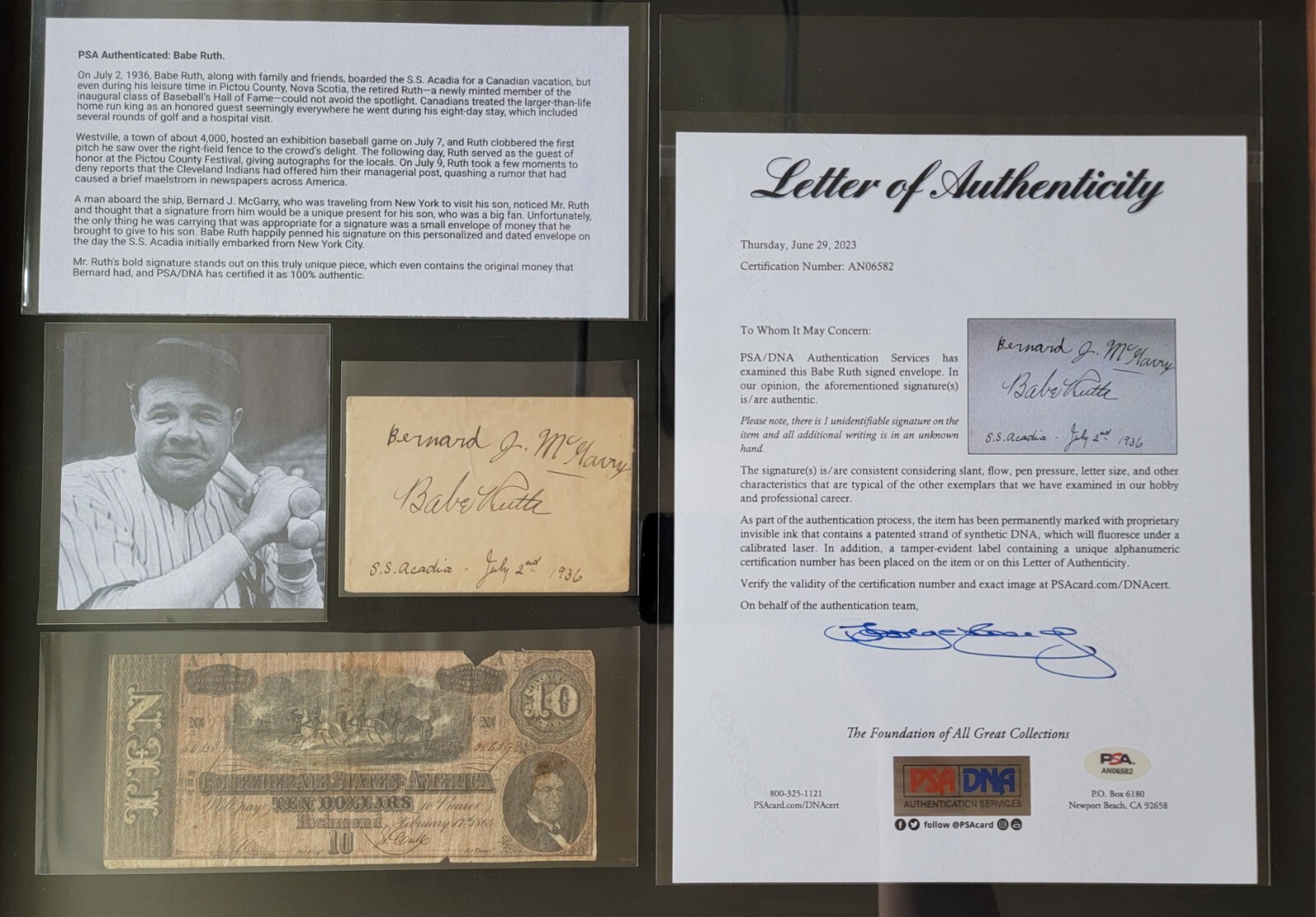 1936 BABE RUTH Signed Auto Framed Envelope PSA/DNA LOA 1/1 Yankees Very ...