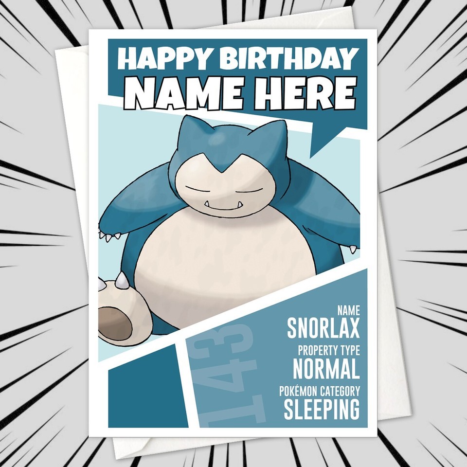 Personalised SNORLAX POKEMON Birthday Card • personalized pokémon anime ...