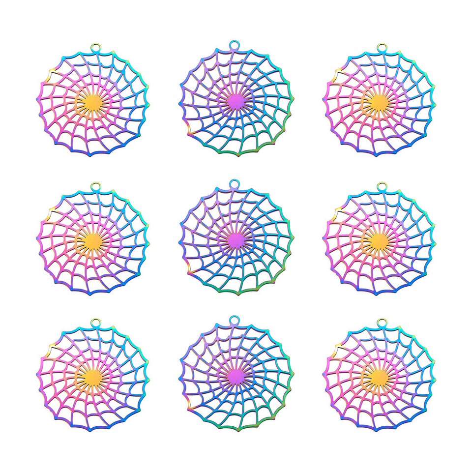 50pcs Colorful Vacuum Plating 201 Stainless Steel Filigree Pendants 23 ...