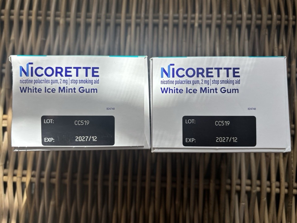 Nicorette 2mg Gum White Ice Mint - 160 Pieces Each - Lot of 2 (320 ...