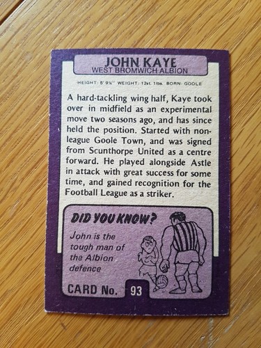 A&BC 1971 Footballer Card Purple - John Kaye - WBA - #93 (a) | eBay UK