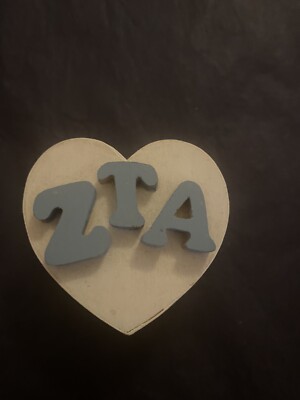 Zeta Tau Alpha Pin Box Heart Shaped painted wood white with blue ...