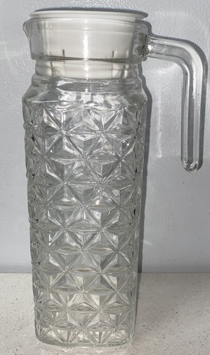 Unusual Square Glass Pitcher with Crosshatch Design | eBay