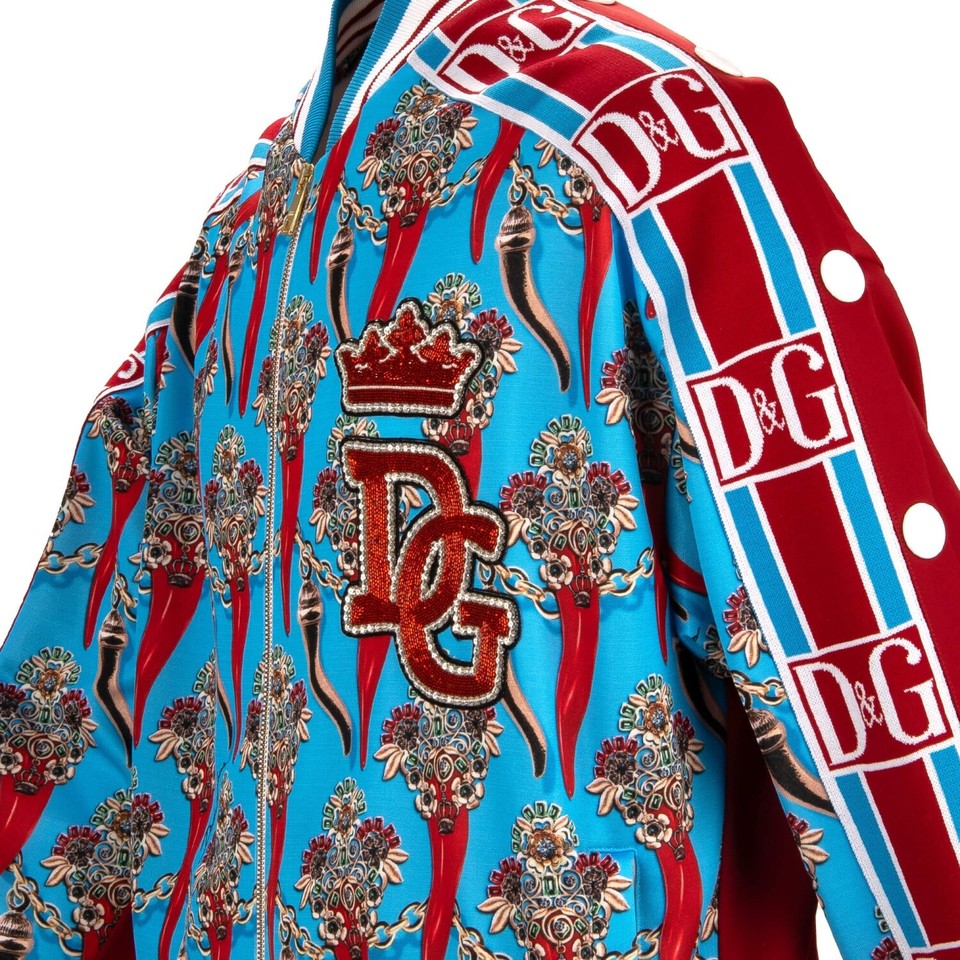 DOLCE & GABBANA Pepper DG Logo DNA Pearl Crystal Crown Jacket Blue Red ...