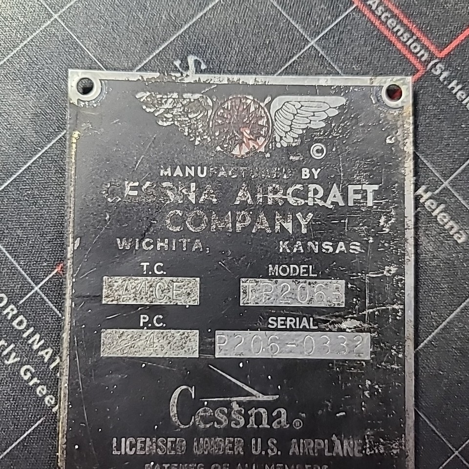 1988 Cessna Aircraft Crash Original Aircraft Data ID Plate | eBay
