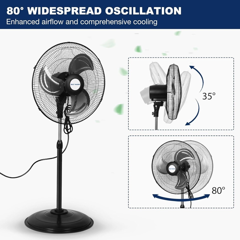 3900 CFM 18" High Velocity Pedestal Oscillating Fan,3-Speed Standing ...