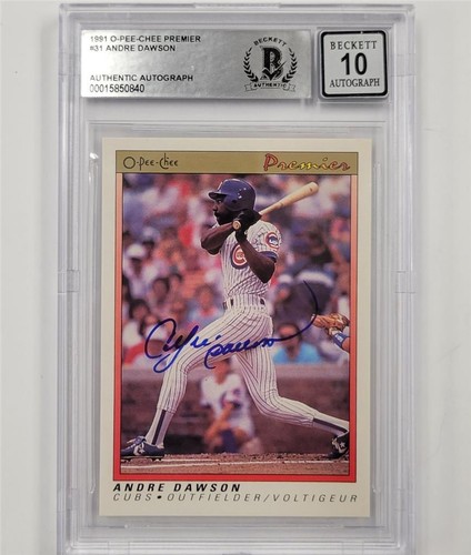 Andre Dawson signed 1991 O-Pee-Chee Premier #31 card Beckett BGS BAS 10 ...