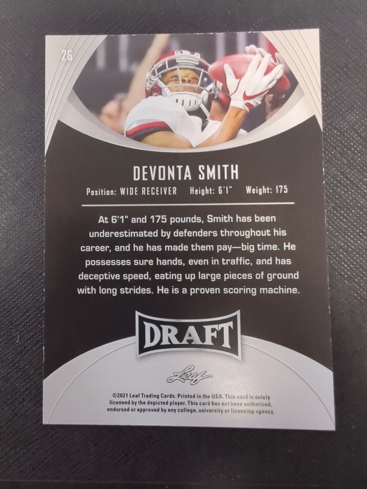 DeVonta Smith 2021 Leaf Draft Football Gold Parallel XRC Rookie Card ...