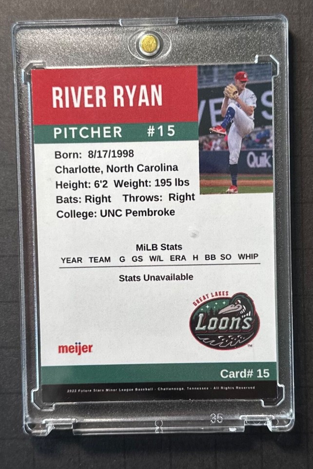 2022 River Ryan Minor League Rookie Card Great Lake Loons Los Angeles ...