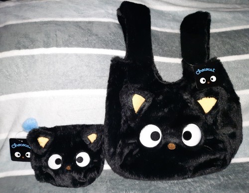 Chococat Plush Face Shoulder Bag Tote & Zipper Pouch Set Soft Sanrio 🐾🆕 ...