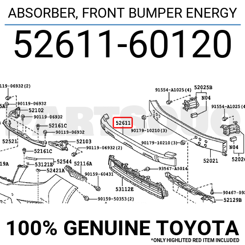 5261160120 Genuine Toyota ABSORBER, FRONT BUMPER ENERGY 52611-60120 | eBay