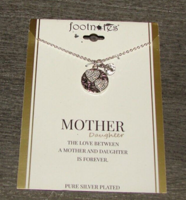 Footnotes Mom Pure Silver Plated Double Heart Clear Bead Round Pendant ...