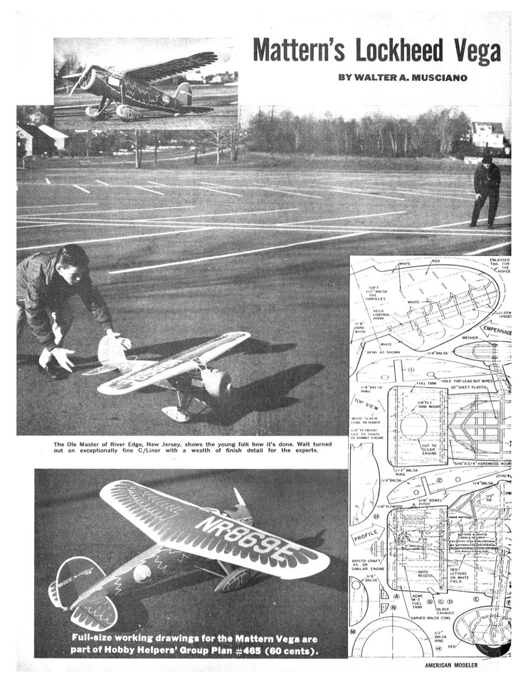Model Airplane Plans (UC): Lockheed Vega 52" Scale for .35-.60 Engine ...