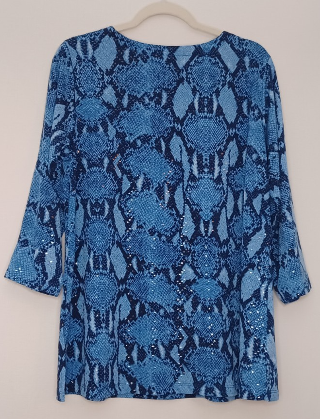 Women's Susan Graver Blue Snake Skin Sequin w/ Peek A Boo Sleeve Slit's ...