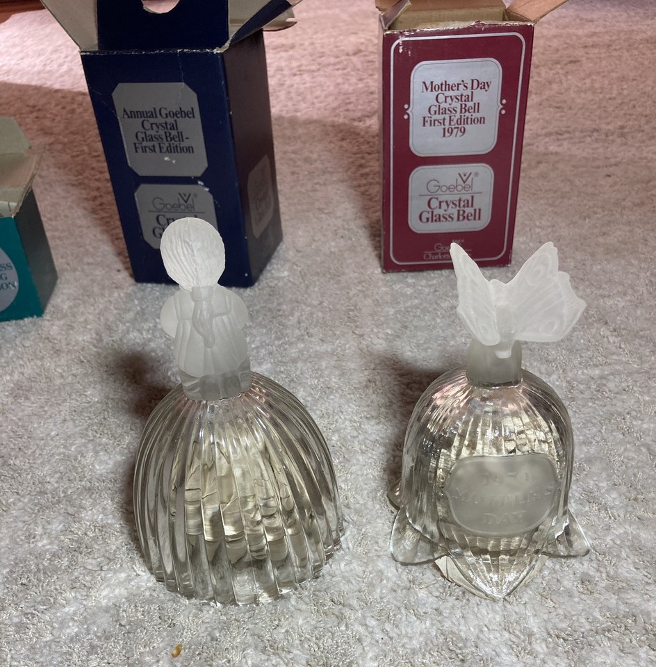 2 Vintage Goebel Crystal Glass Bells 1 Egg Original Box 1st Edition ...