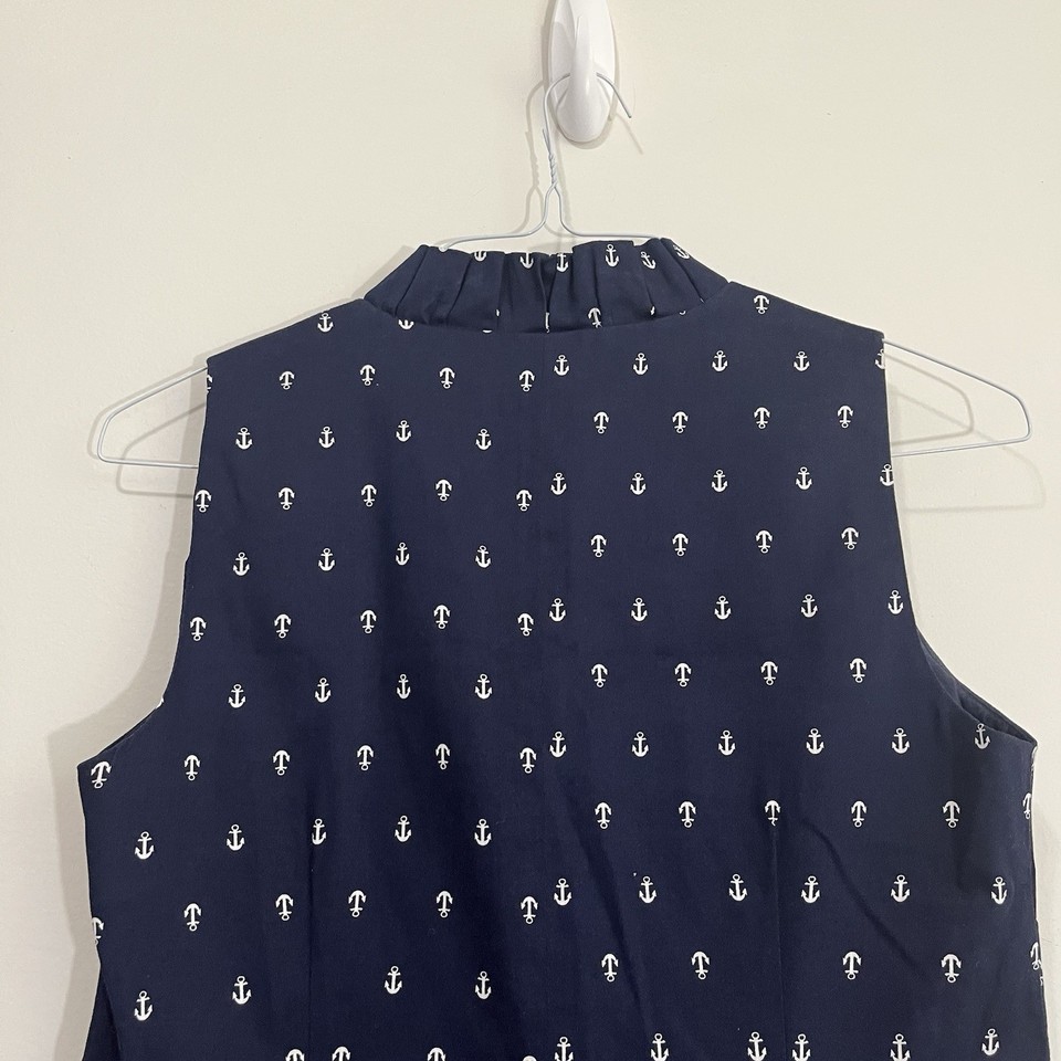 Chetta B Dress 6 Cotton Sheath Navy Blue White Anchor Print Sleeveless ...