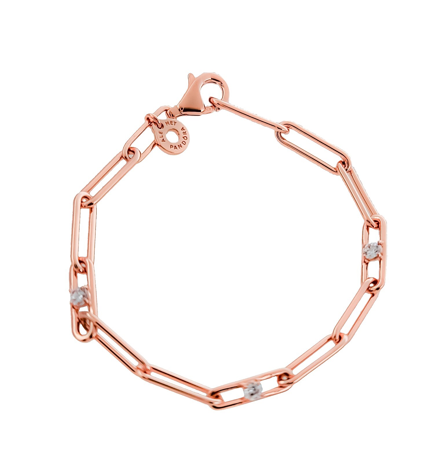New 100% PANDORA 589177C01 Rose Gold Link Chain & Three Stones Bracelet ...