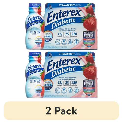(2 pack) Enterex Diabetic Nutritional Replacement Strawberry Shake 8 fl ...