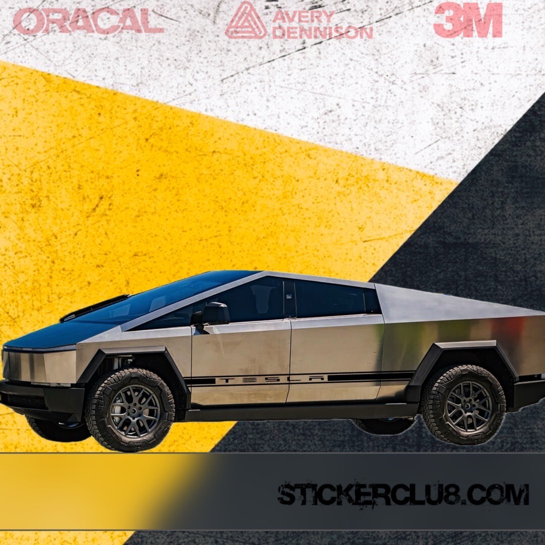 Tesla Cybertruck 2023-Current Side Logo Font Stripe Decals Set 2PC ...