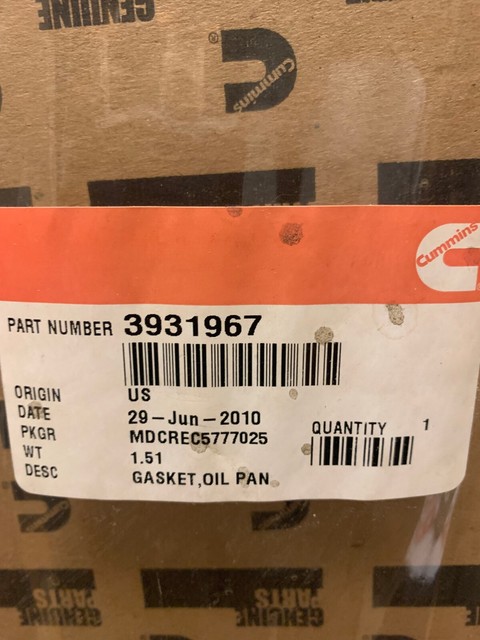 ONE GENUINE CUMMINS GASKET OIL PAN 3931967 - OPEN BOX for sale online ...