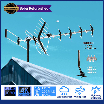 New 2025 Outdoor VHF UHF Directional Digital HD TV Antenna OTA + Pole ...