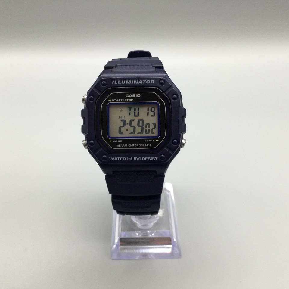 Casio Illuminator Watch Men 3224 W-218H 42mm Blue Digital Day Date ...