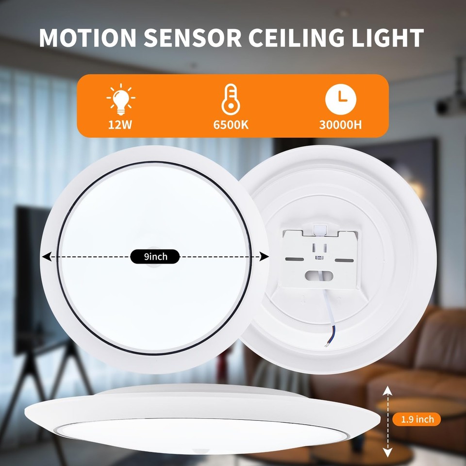 Motion Sensor LED Ceiling Light, Flush Mount Ceiling Light 6500K Closet ...