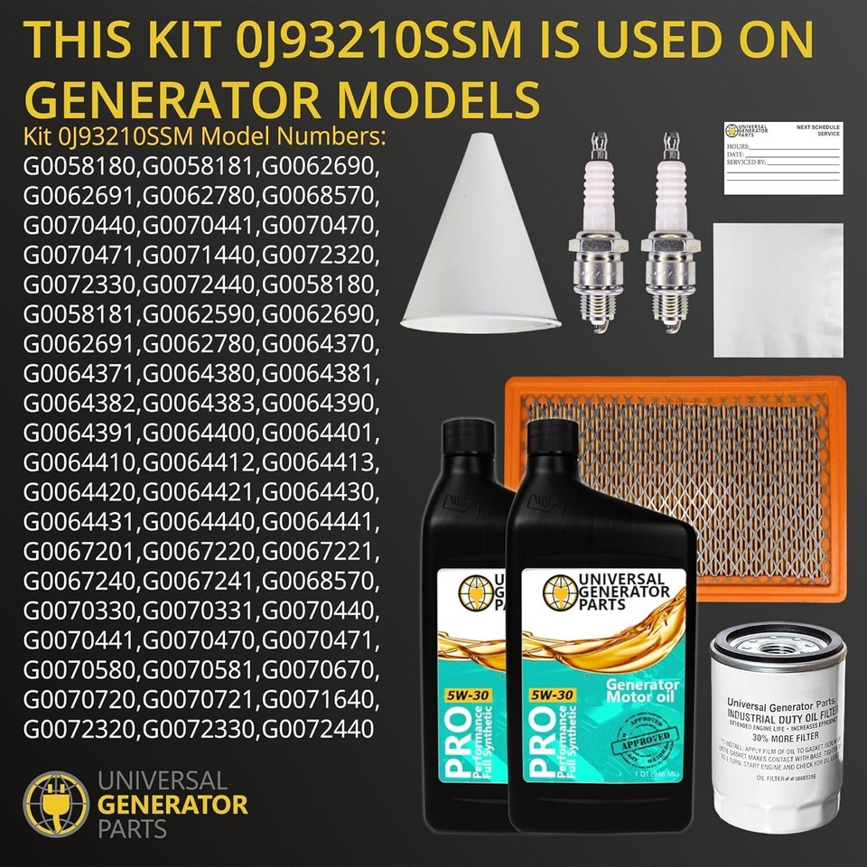 UGP 0J93210SSM Service Maintenance Kit for Generac Evolution 11kW 5W-30 ...