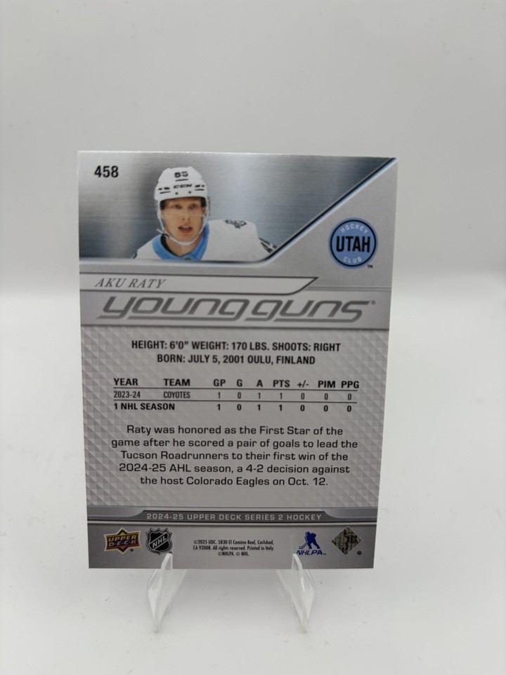 2024-25 Upper Deck Series 2 Young Guns Aku Raty #458 Rookie RC | eBay