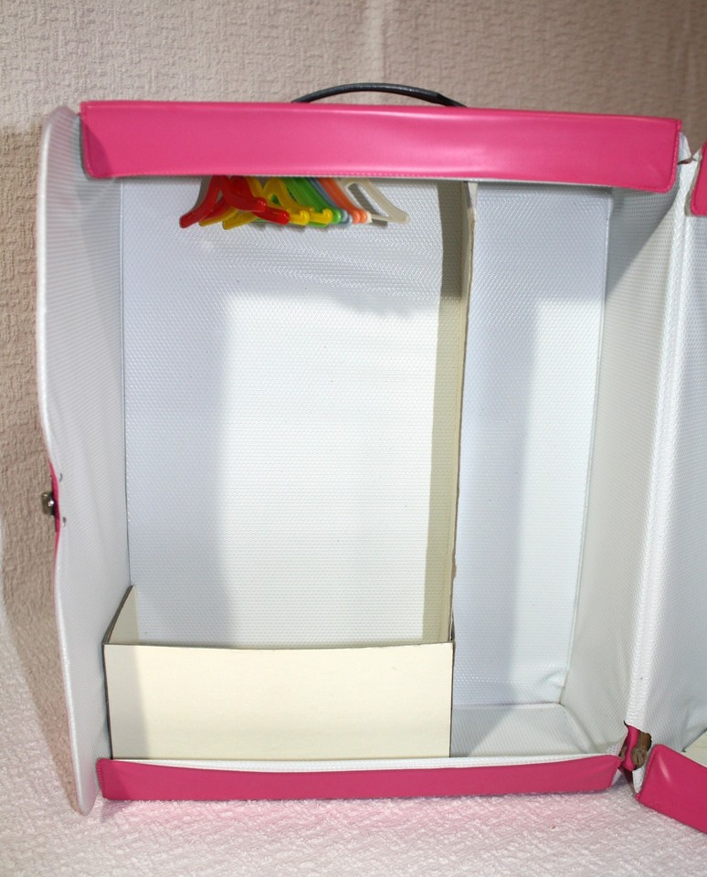 Vintage Barbie Doll Carrying Case Storage Trunk Pink with 12 Hangers ...