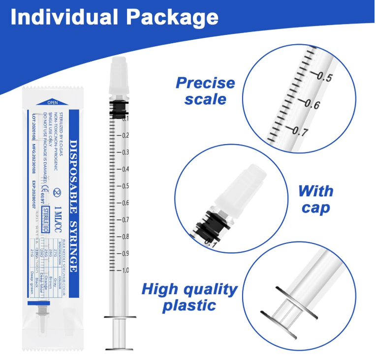 20 Pcs 1ml Syringes Colostrum Collection Kit Plastic Syringes With Caps ...