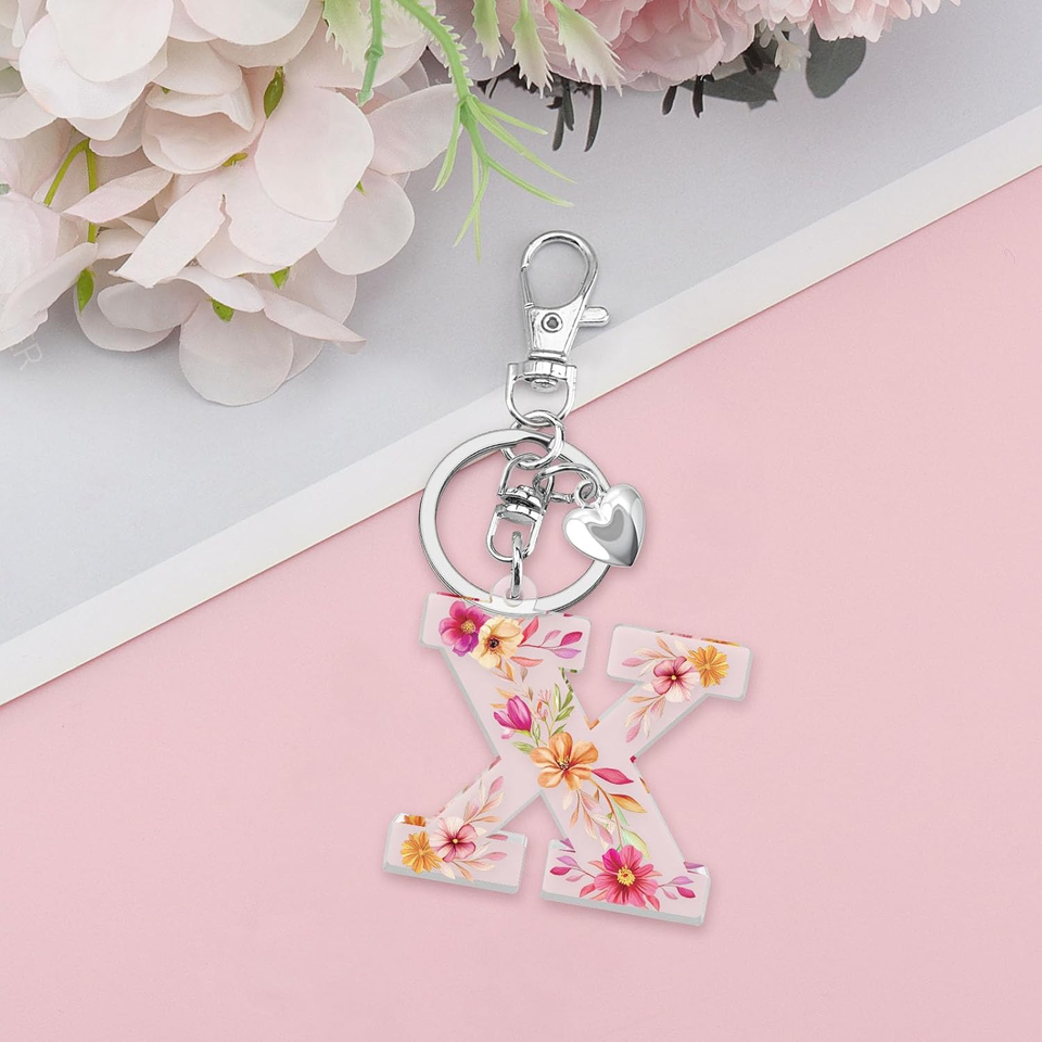 Initial Keychain for Women Pink Bag Charms Cute Heart Letter A-Z Car ...