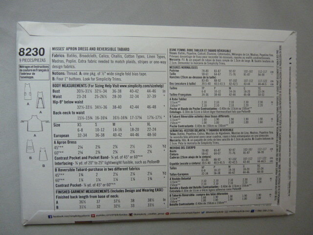 Simplicity Sewing Pattern 8230 Dottie Angel Misses Apron Dress ...